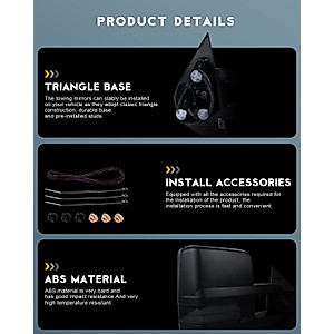 OCPTY Towing Mirrors with Power Heated Left Right Side Tow Mirrors Compatible with for Chevy for GMC 2007-2013 for Silverado/for Sierra with Black housing Smoked Turn Light