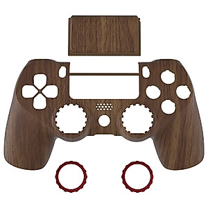 eXtremeRate Wood Grain Ghost Replacement Faceplate Touchpad Cover, Redesigned Soft Touch Housing Shell Case Touch Pad Compatible with PS4 Slim Pro Controller JDM-040/050/055 - Controller NOT Included