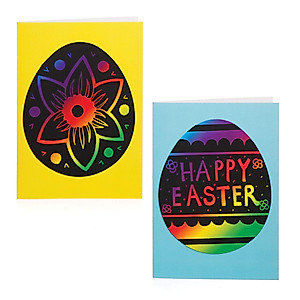 Baker Ross AW189 Easter Egg Scratch Art Cards - Pack of 6, Easter Crafts for Kids to Decorate and Gift
