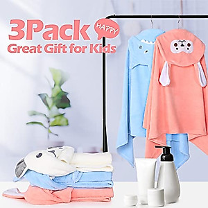 Moukeren 3 Pieces Bamboo Hooded Towel for Kids 27.5 x 50 Inch Large Size Kids Bath Towel Kids Absorbent Bathrobe Blanket for Kids 3-10 Yrs Boys Girls Shower