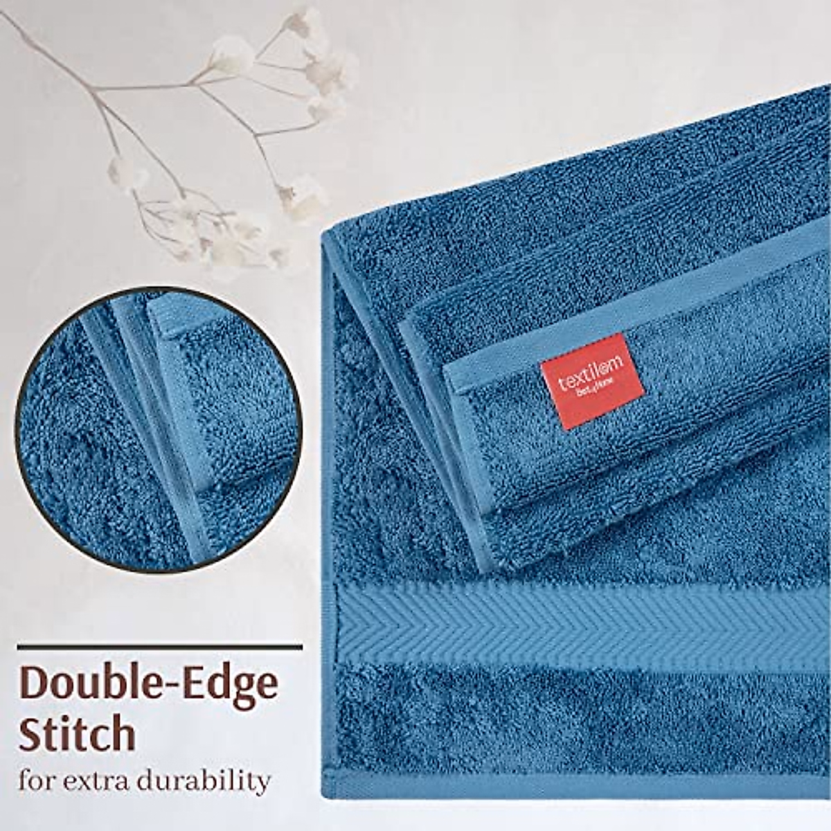 TEXTILOM 100% Turkish Cotton 6 Pcs Bath Towel Set, Luxury Bath Towels for Bathroom, Soft & Absorbent Bathroom Towels Set (2 Bath Towels, 2 Hand Towels, 2 Washcloths)- Mid Blue