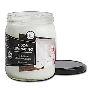 Fresh Linen Odor Eliminating Highly Fragranced Candle - Eliminates 95% of Pet, Smoke, Food, and Other Smells Quickly - Up to 80 Hour Burn time - 12 Ounce Premium Soy Blend