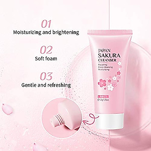 MIESCHER Sakura Face Wash,Cherry blossom Cleanser Facial Skin Cleansing Foaming Repairing Acne Deep Cleansing Moisturizer for Dry Skin & Oily Skin Hydrating Lotion Foam Cleanser Balance Oil Water Daily Cleaning Skincare Products