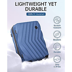 BAGSMART Carry On Luggage, 2 Piece Luggage Sets, PC Hardside Suitcase Airline Approved, 20 Inch Luggage with Spinner Wheels, Travel Luggage Hard Shell Suitcases Set with Duffle Bag for Men Women, Blue