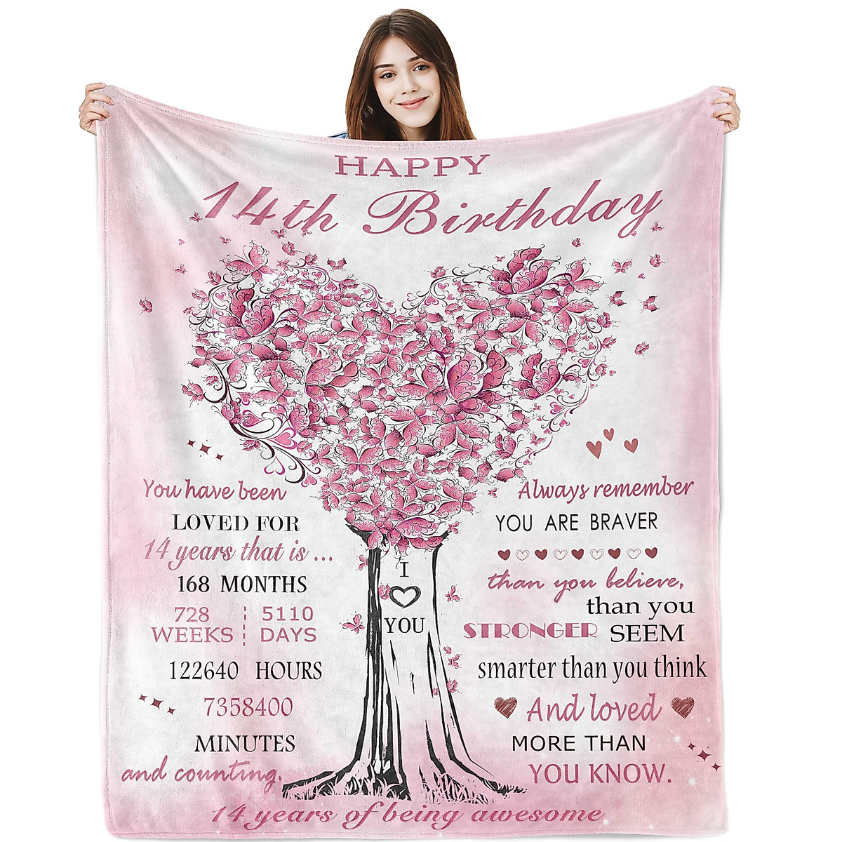 Christmas Ideas Gifts for 14 Year Old Girls, Birthday Gifts for 14 Year Old Girl Blanket 60"x50", Happy 14th Birthday Decorations for Girls, Best 14th Birthday Gift for Girls