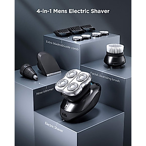 Limural Head Shavers for Bald Men, Electric Rotary Shaver Razor with Extra 2 Blade Sets Wet&Dry, 4-in-1 Small LED Mens Grooming Kit Cordless Rechargeable with Nose Trimmer, Hair Clipper