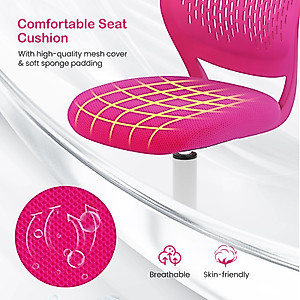 Giantex Kids Desk Chair, Adjustable Children Study Chair, Swivel Chair Armless Mesh Task Student Chair, Child Desk Chair with Adjustable Height & Lumbar Support Computer Chair (Rose)