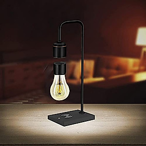MODIRNATION Unique Modern Levitating Lamp with Floating Light Bulb and Built-in Qi Wireless Charger, Simplistic and Innovative Design, Warm Decorative Night Light (Black)