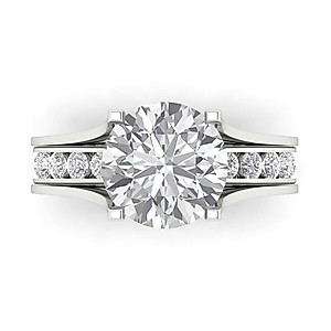 Clara Pucci 2.89ct Round Cut Solitaire Created White Sapphire Engagement Promise Anniversary Bridal Ring Band set 14k White Gold 5.5