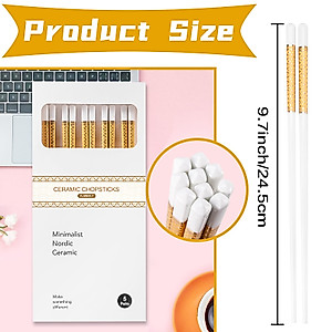 PLMMOUT 5 Pairs Ceramic Chopsticks,High-grade Chop Sticks,Porcelain Chopsticks Reusable Chopstick Set,Anti-Slip Chop Sticks Reusable Dishwasher Safe (9.7 Inch,Golden Pattern)