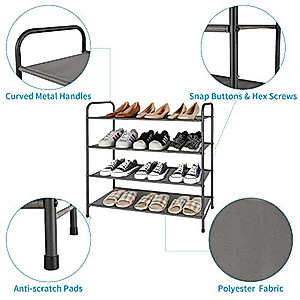 MAX Houser Shoe Rack Storage Organizer 4 Tier Free Standing Fabric Shoe Shelf Compact Shoe closet Organizer Stand Shoe Rack Shelf for 12-20 Pairs, for Entryway Closet Bedroom (Dark Grey)