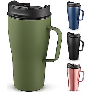 CIVAGO 24 oz Insulated Coffee Mug with Lid, Stainless Steel Coffee Travel Mug with Handle, Double Wall Vacuum Tumbler with Lid and Straw,Thermal Coffee Cup, Black
