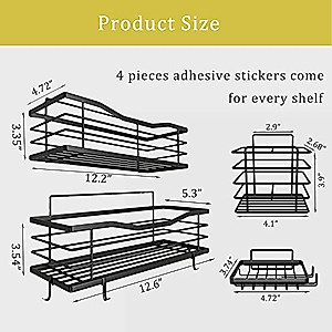 BOROY Shower Caddy, 4 Pack No Drilling Shower Shelves with Hooks, Large Capacity Rustproof Stainless Steel Organizer for Bathroom Wall Mount Storage, Black