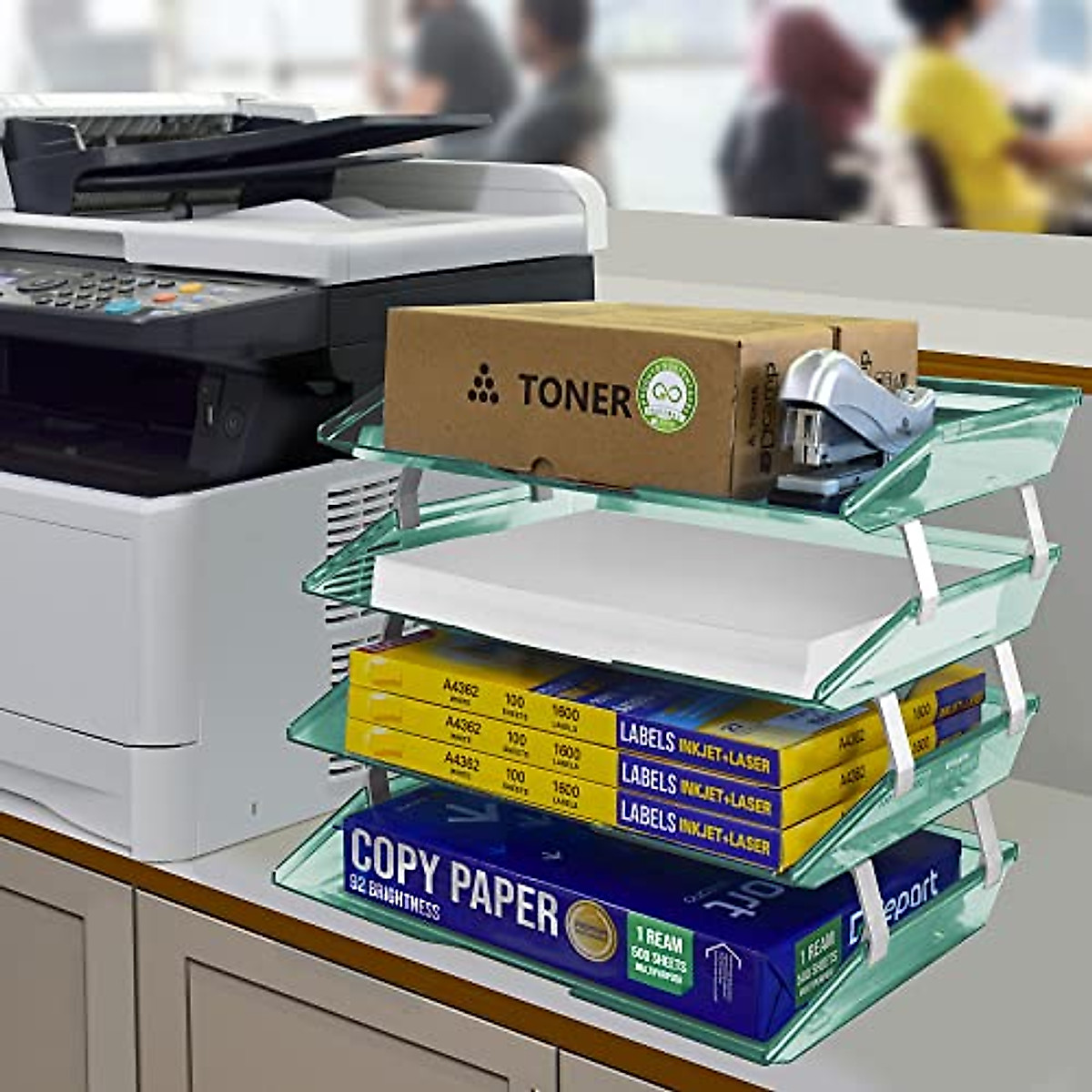 Acrimet Facility 4 Tier Letter Tray Side Load Plastic Desktop File Organizer (Clear Green Color)