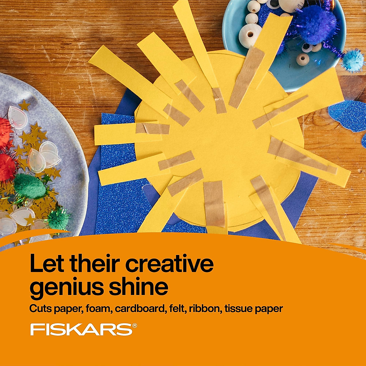 Fiskars 5" Pointed-Tip Scissors for Kids 4-7 with Non-Stick Blades (3-Pack) - Scissors for School or Crafting - Back to School Supplies - Sports Design