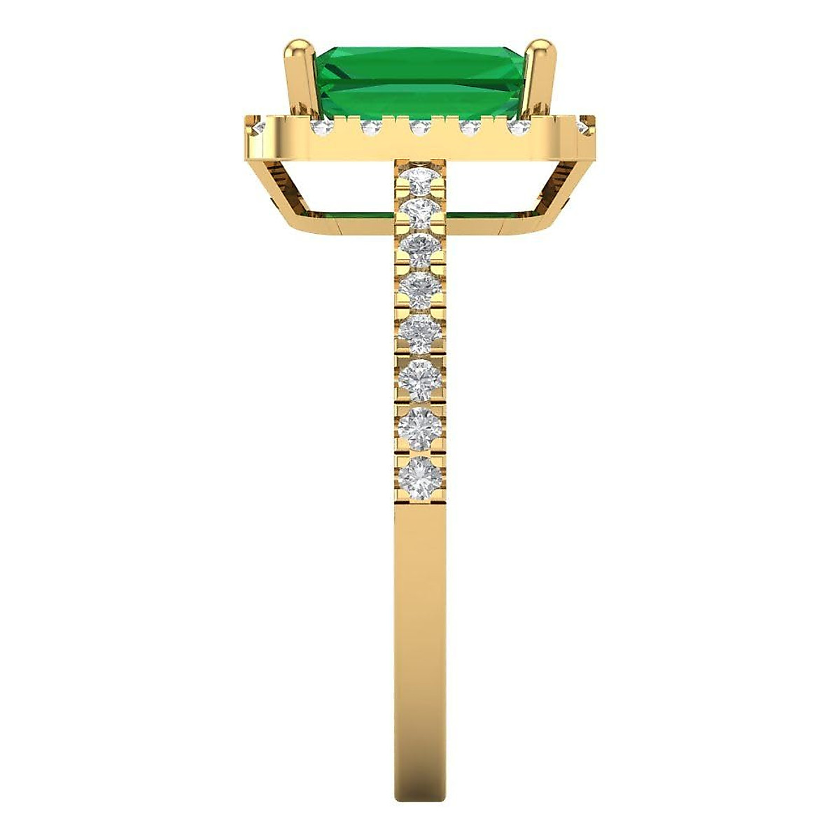 1.79ct Emerald cut customizable Solitaire W/accent Sim. Green Emerald Wedding Anniversary Pave Ring 14k Yellow Gold Size 7