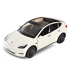 Model Y Toy Cars 1/24 Alloy Diecast Model Car, Pull Back Model Y Model Car with Light and Sound, Tesla Big Model Y Car Model Toy Suitable for Kids Adults Birthday Gift (White)