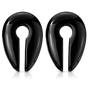 Pierced Owl Black Agate Semi Precious Stone Keyhole Hanging Gauge Stretcher Plug Earrings, Sold as a Pair (10mm (00GA))