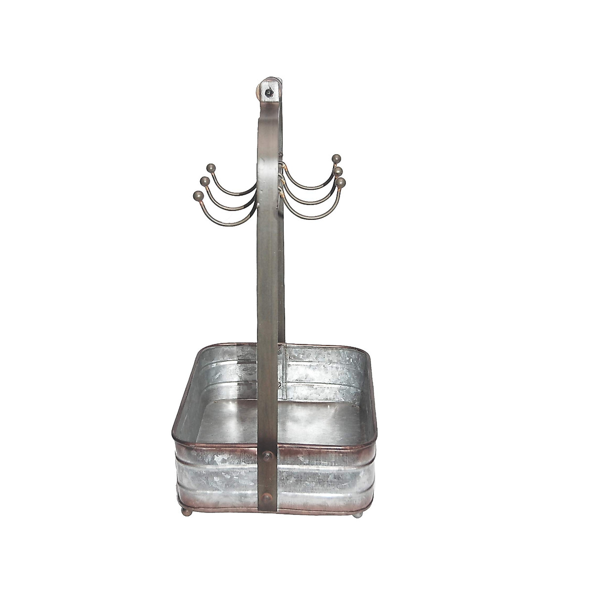 Benzara BM177866 Rustic Galvanized Metal Crockery Holder with Cup Hooks, Gray