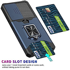 NKECXKJ Design for iPhone 13 Mini Phone Case with Screen Protector Card Holder Stand Kickstand Heavy Duty Slim Shockproof Hybrid Rugged Drop Protective Cover for Women Men Girls 5.4 inch Blue