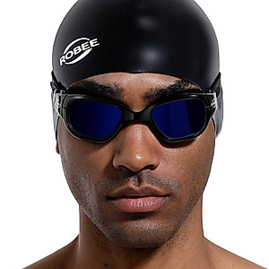 Robee Swim Goggles Silicone Swimming Cap and Carrying Case, Polarized Pool Goggles for Adult Men Women Youth