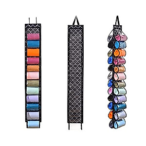 ZFZGFRCS Legging Storage Organizer Storage Hanger with 24 Compartments, Hanging Storage Bag for Yoga Leggings Portable Organizer Storage for Clothes Roll (Black-A)
