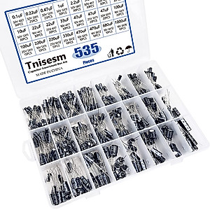 Tnisesm 535Pcs Electrolytic Capacitor 24 Value Range 0.1uF－1000uF Assortment Kit with Aluminum Radial Leads TN04-24Z