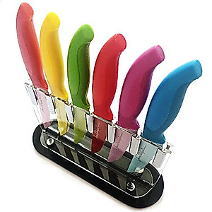 Jean-Patrique Non-Stick Steak Knife 6 Piece Set | Steel Blades Protector FREE Perspex Clear Knives Block