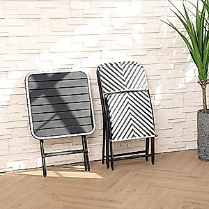 WAMPAT 3 Pcs Patio Bistro Set Plus Size Wicker Folding Furniture Set, 2 Wicker Folding Chairs, Iron Slatted Tabletop Table for Small Space Lawn, Pool, Balcony & Garden J0004D-1