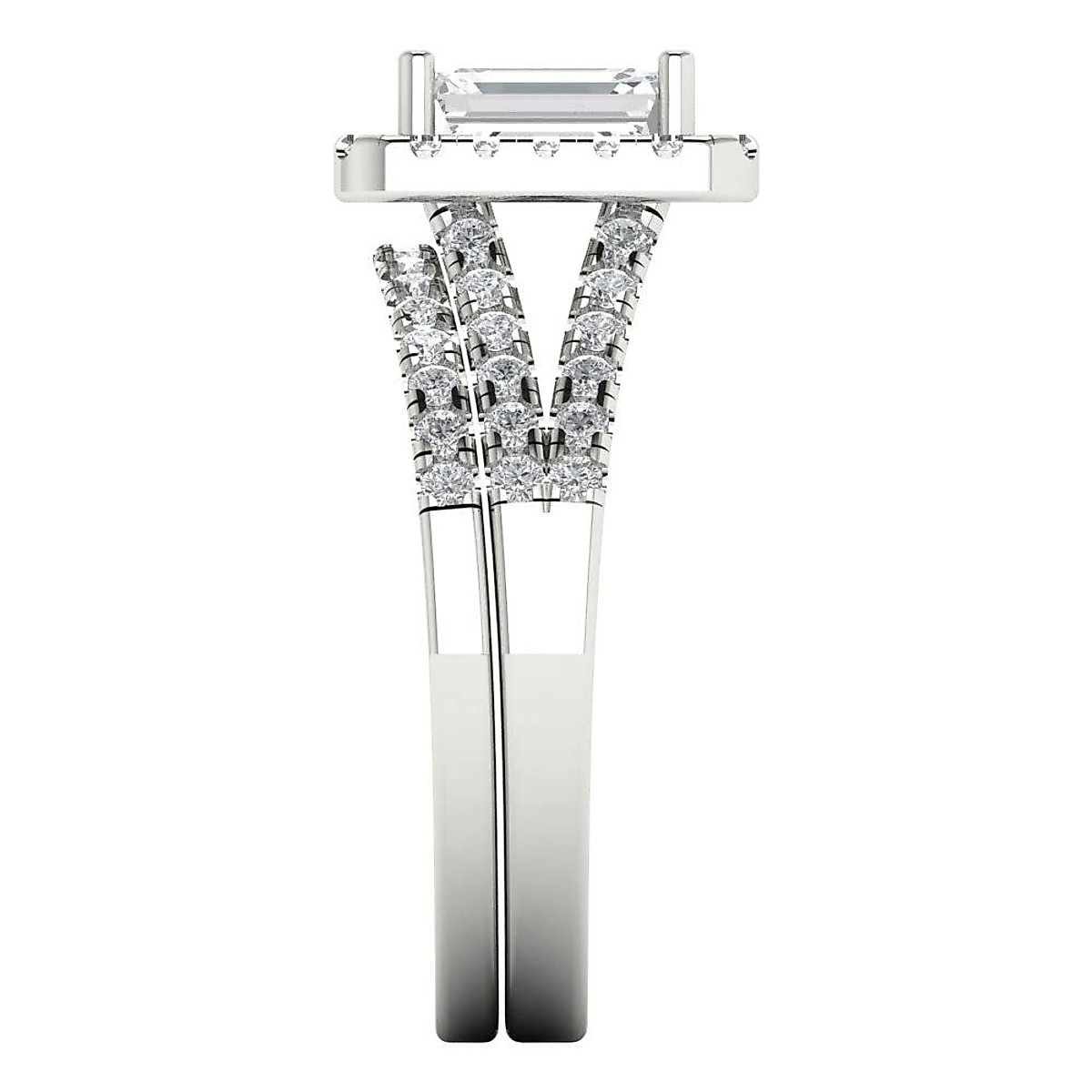 Clara Pucci 1.57ct Emerald Cut Genuine Zircon 14k White Gold Halo Solitaire W/Accents Wedding Bridal Engagement Set Ring Band Size 9