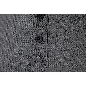 MUSE FATH Men’s Waffle Authentics Long Sleeve Henley Shirt Casual Button Placket T-Shirt-Dark Grey-L