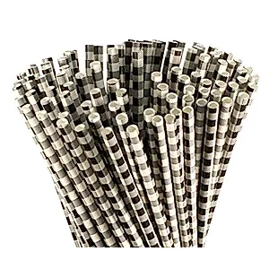 Buffalo Plaid Straws - Black and White Check - Lumberjack Party Supplies Farmhouse Decor Biodegradable - Plaid Paper Drinking Straw Flannel Buffalo Design Pack of 100 Farmhouse Christmas Birthday