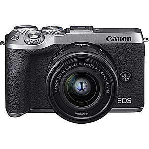 M6 Mark II Mirrorless Digital Camera with 15-45mm Lens (Silver) vlogging Bundle, 500mm f/8.0 Preset Manual Focus Lens, Travel Kit with Accessories (Extra Battery, Flash, 64Gb Memory +More)