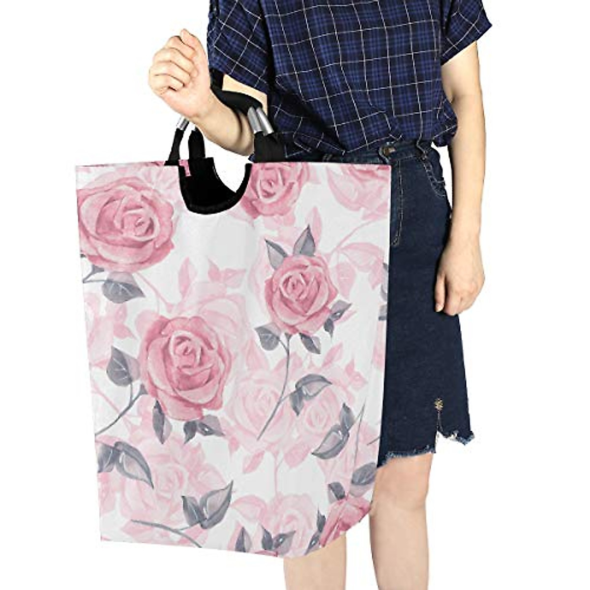 Blueangle Large Pink Roses Laundry Basket Blanket Basket Baby Laundry Hamper Toy Storage Bin 22.7" x 12.6"x11"