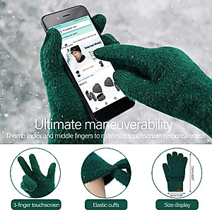 Womens Winter Warm Knit Beanie Hats and Touchscreen Gloves Long Scarf Sets with Sequins Thick Fleece Lined Dark Green