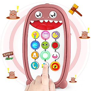 Baby Dinosaur Cell Phone Toy Removable Soft Teether Case, Lights, Music & Adjustable Volume Kids Play & Learn Pretend Phone Infant Toddler, Preschool Holiday Birthday Gift Girl Boy 18 Months (Brown)