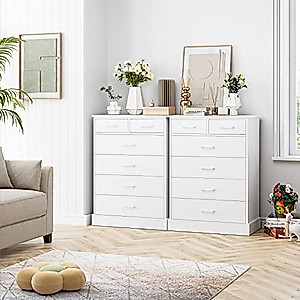 FOTOSOK 6 Drawer Dresser, White Dresser Tall Dresser Wood with Metal Handles, White Modern Chests of Drawer Tall White Dresser for Home, 15.7'' x 27.6'' x 37.8''