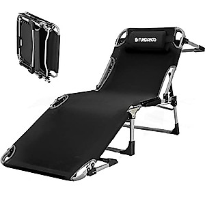 FUNDANGO Lounge Chairs for Outside, Outdoor Lounge Chairs Heavy Duty Portable Folding Chaise, Beach Lounge Chairs for Adults Adjustable 4-Position 4-Fold 74.8" D x 25.6" W x 11.8" H, Black