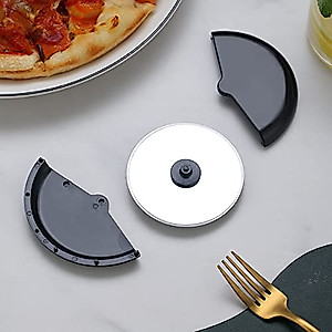 Kyraton Pizza Cutter Wheel Pack of 2 with Black Protective Blade Cover, Stainless Steel Super Sharp and Easy To Clean Pizza Slicer, Kitchen Gadget with Protective Blade Guard.