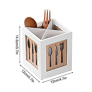 Flueyer Wood Cutlery Caddy, Decorative Wooden Knife and Fork Box Layered Kitchen Utensil Holder for Countertop, Kitchen Table, Cabinet, Pantry