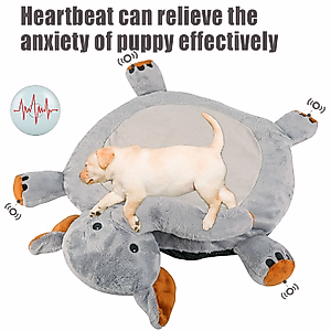 WEOK Heartbeat Puppy Toy, Dog Anxiety Relief Toys with Heartbeat, Dog Heartbeat Toy Bed Mat for Anxiety, Puppy Heartbeat Sleep Aid Comfort Toy for Puppy Dogs Cats Pets