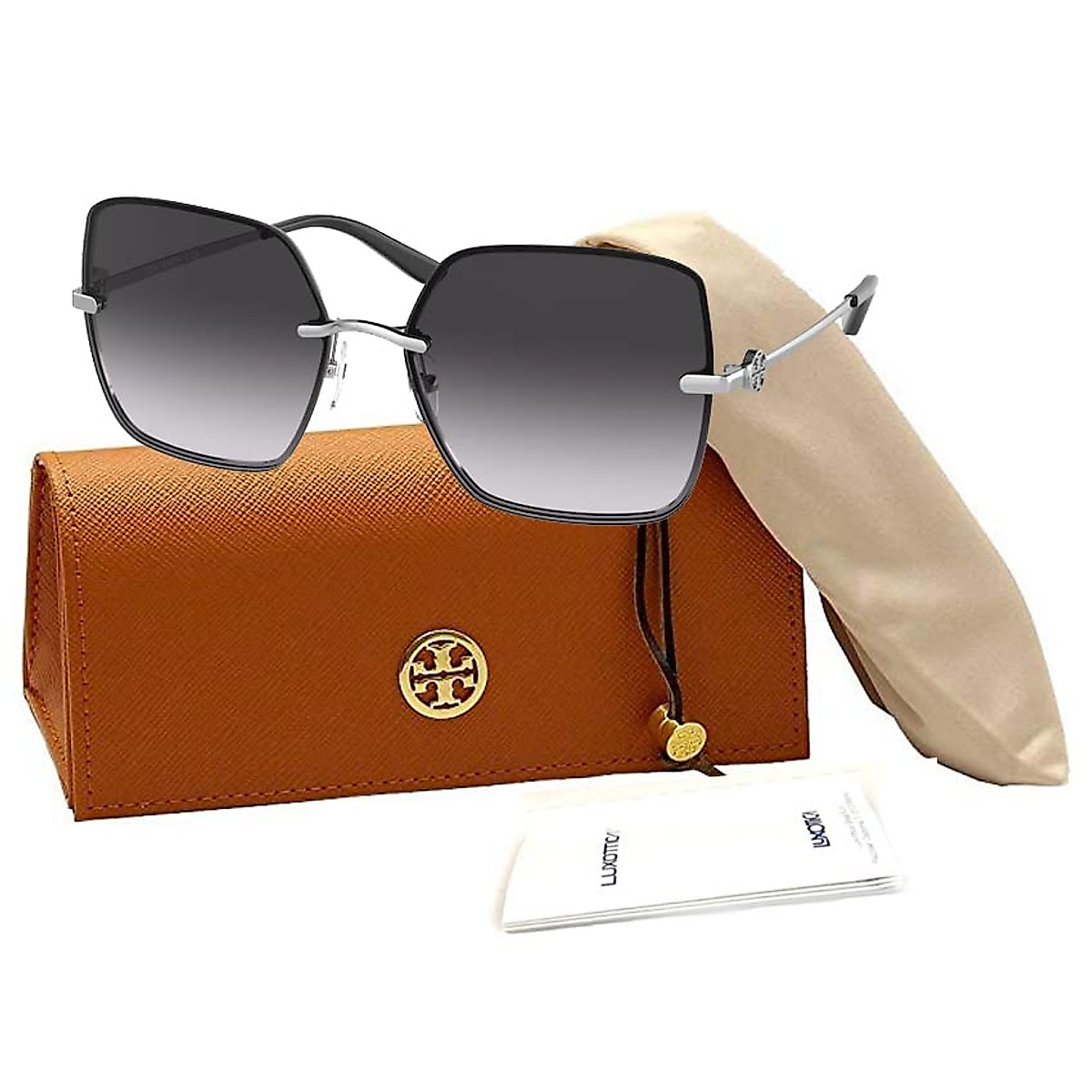 Tory Burch TY6080 31618G 58MM Silver/Light Grey Gradient Rectangular Sunglasses for Women + BUNDLE With Designer iWear Eyewear Kit