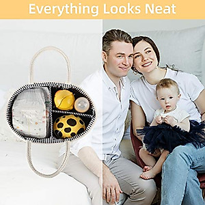 WHATWEARS Baby Diaper Caddy Organizer, Portable Diaper Caddy Basket for Baby Boys and Girls, Cotton Rope Diaper Basket Organizer - Baby Basket with Compartments (Yellow)