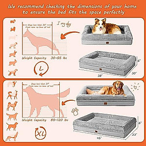 EHEYCIGA Memory Foam Orthopedic Dog Beds for Large Dogs with 100% Foam Bolsters, Grey, 38x30
