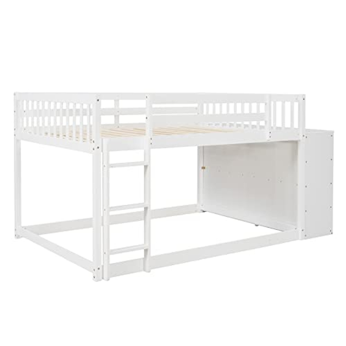 Full Over Full Bunk Bed with Storage Drawers and Shelves Wood Floor Bunk Beds with Cabinet for Kids Girls Boys, Teens, Adults, White