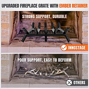INNO STAGE Fireplace Grates with Ember Retainer - 17 Inch Fireplace Log Grate, Firewood Wood Log Holder Rack, Inside Wrought Cast Iron Fire Grate for Hearth Indoor Outdoor Camping
