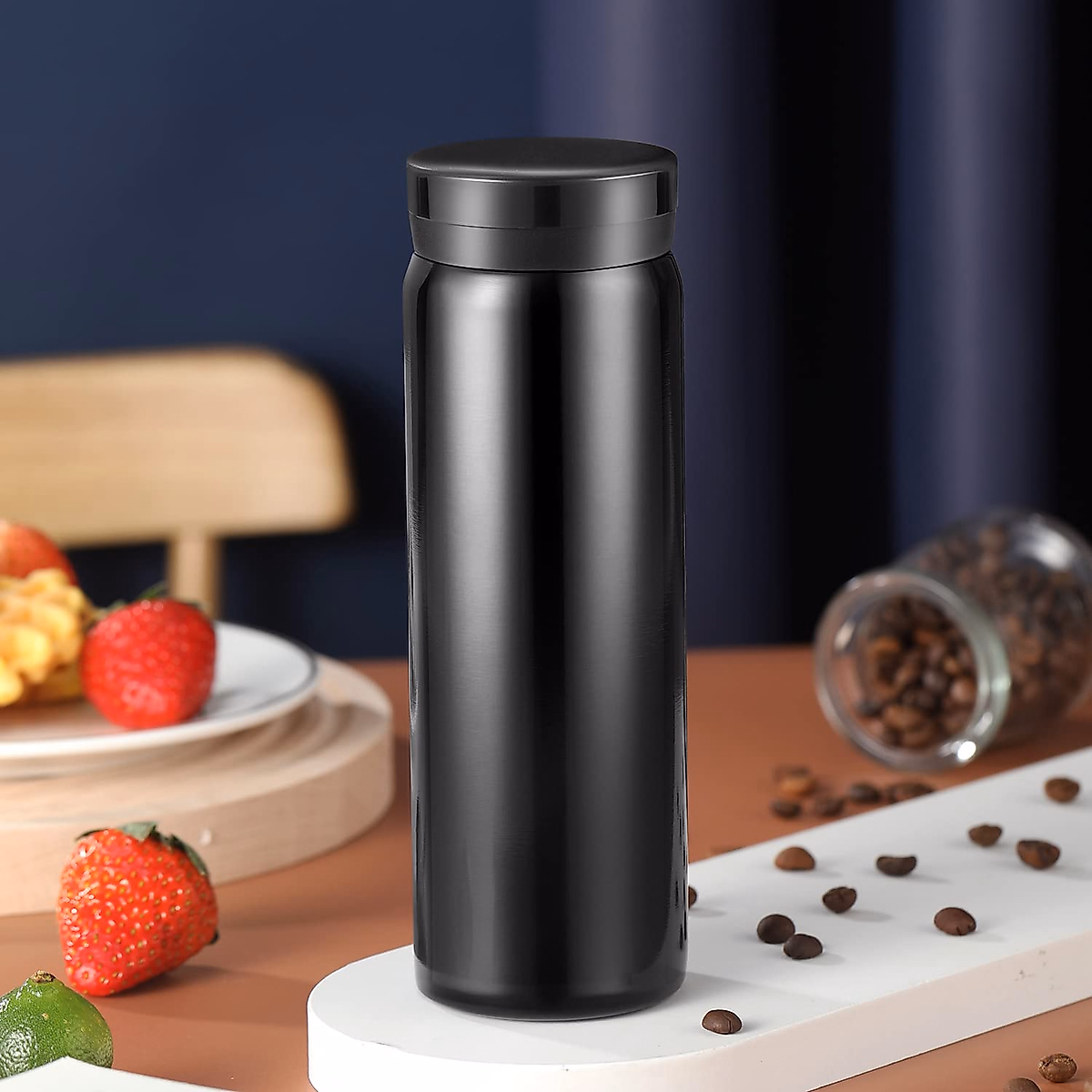 Mini Thermos Cute Water Bottle - 7 oz Tiny Insulated Vacuum 18/10 Stainless Steel Small Flask - Leak Proof & Spill Proof & Keeps Cold and Hot for Drink, Coffee, Tea - Black