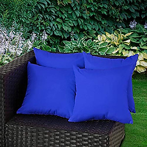 Outdoor Water Resistant UV Resistant Garden Pillow Covers Square Pillowcase Shell for Patio Tent Couch Cushion Pack of 4 - Cover 17x17 Inch Royal Blue