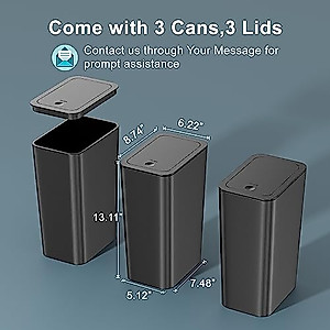 N. NETDOT 3 Pack 10 Liter Small Trash Can with lid, 2.6 Gallon Bathroom Trash Can,Garbage Can Slim Trash Bin Waste Basket for Bathroom,Kitchen,Bedroom,Living Room,Office,Laundry - Black