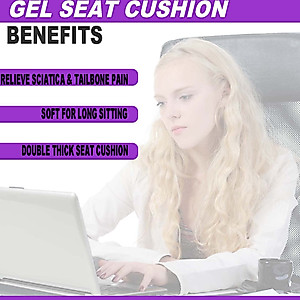 BIRTIMO Gel Seat Cushion for Office Chair, Car Seat Cushion - Long Sitting, Back, Tailbone Pain Relief Cushion, Gel Cushion for Wheelchair